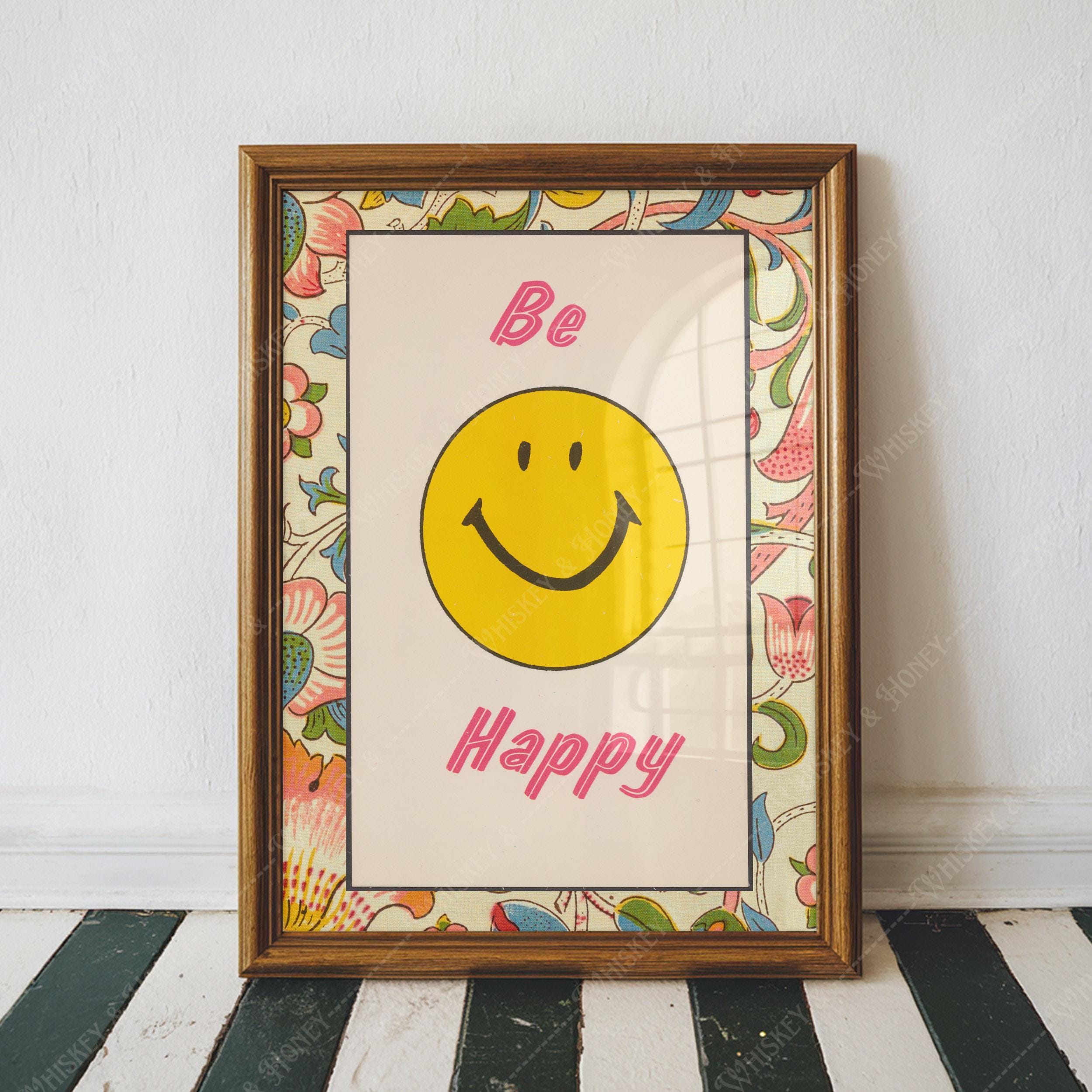 Smiley Face Art Print | Retro Vintage Style, Be Happy Poster - Etsy