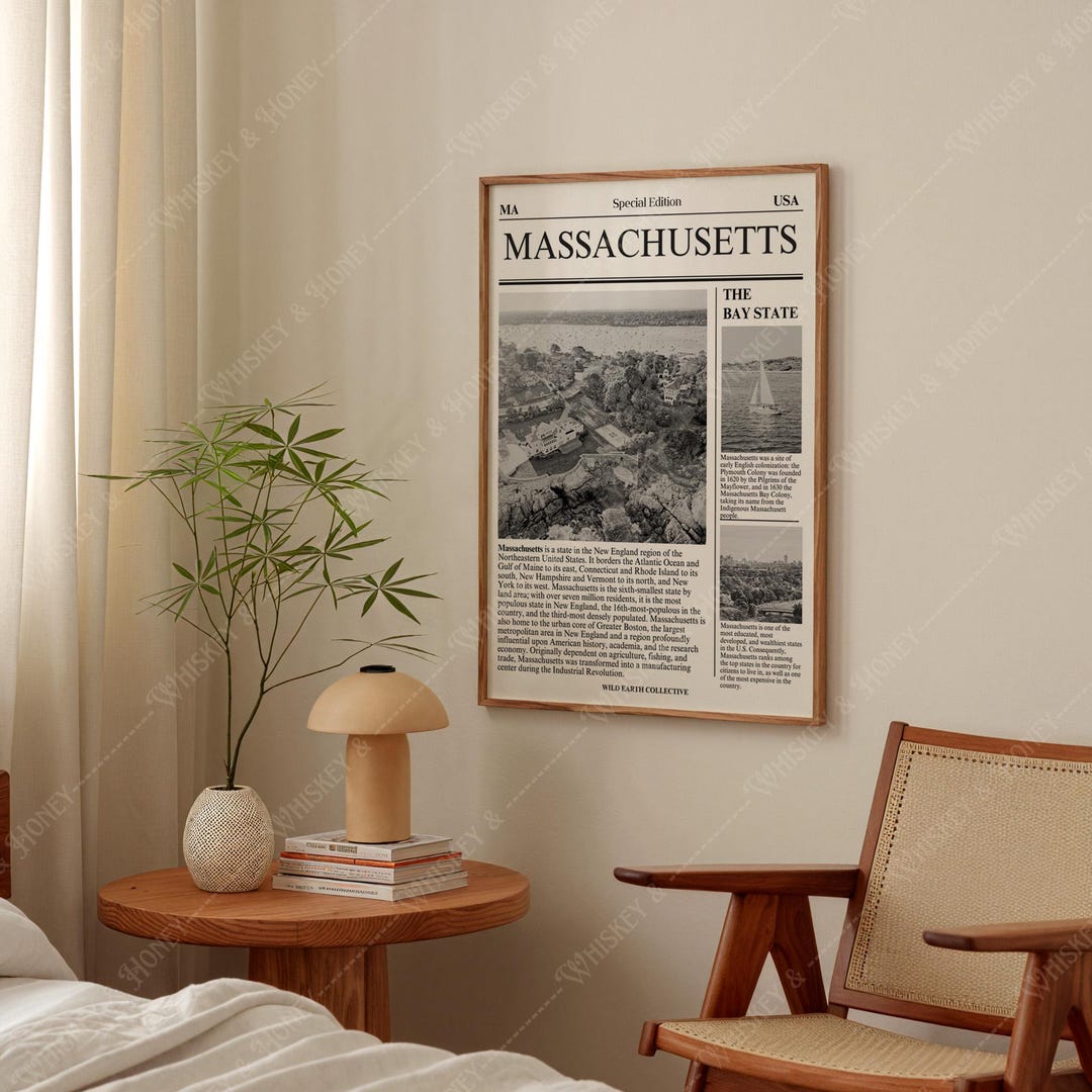 Digital Download | Massachusetts State Art Poster | Newspaper Art ...