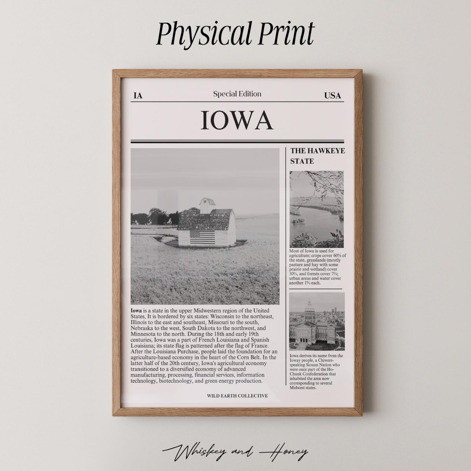 Iowa Newspaper Art Print | Black and White Travel Poster - Etsy