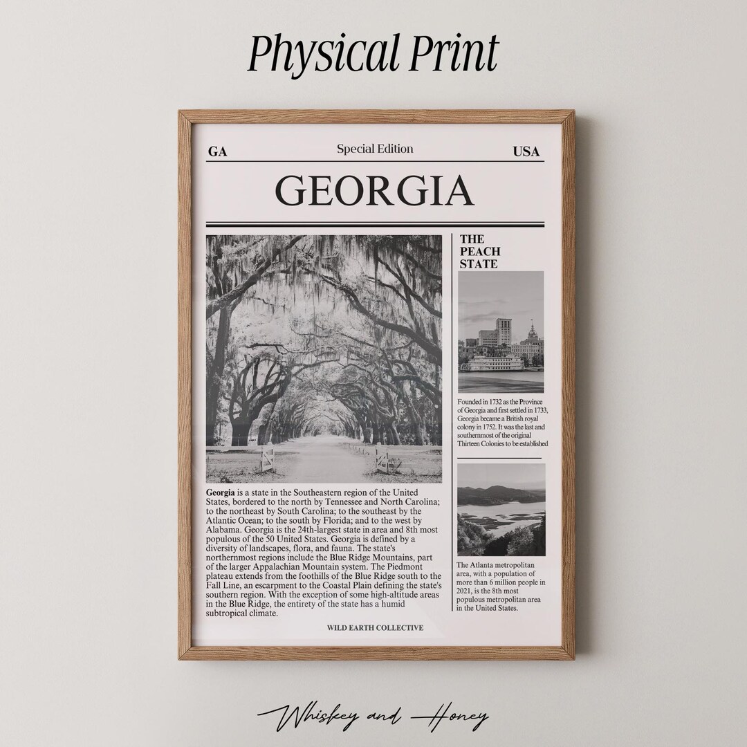 Georgia Newspaper Art Print | Travel Poster, Minimalist Office Decor - Etsy