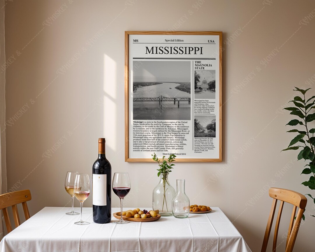 Mississippi State Newspaper Art Print | Black and White Travel Poster ...