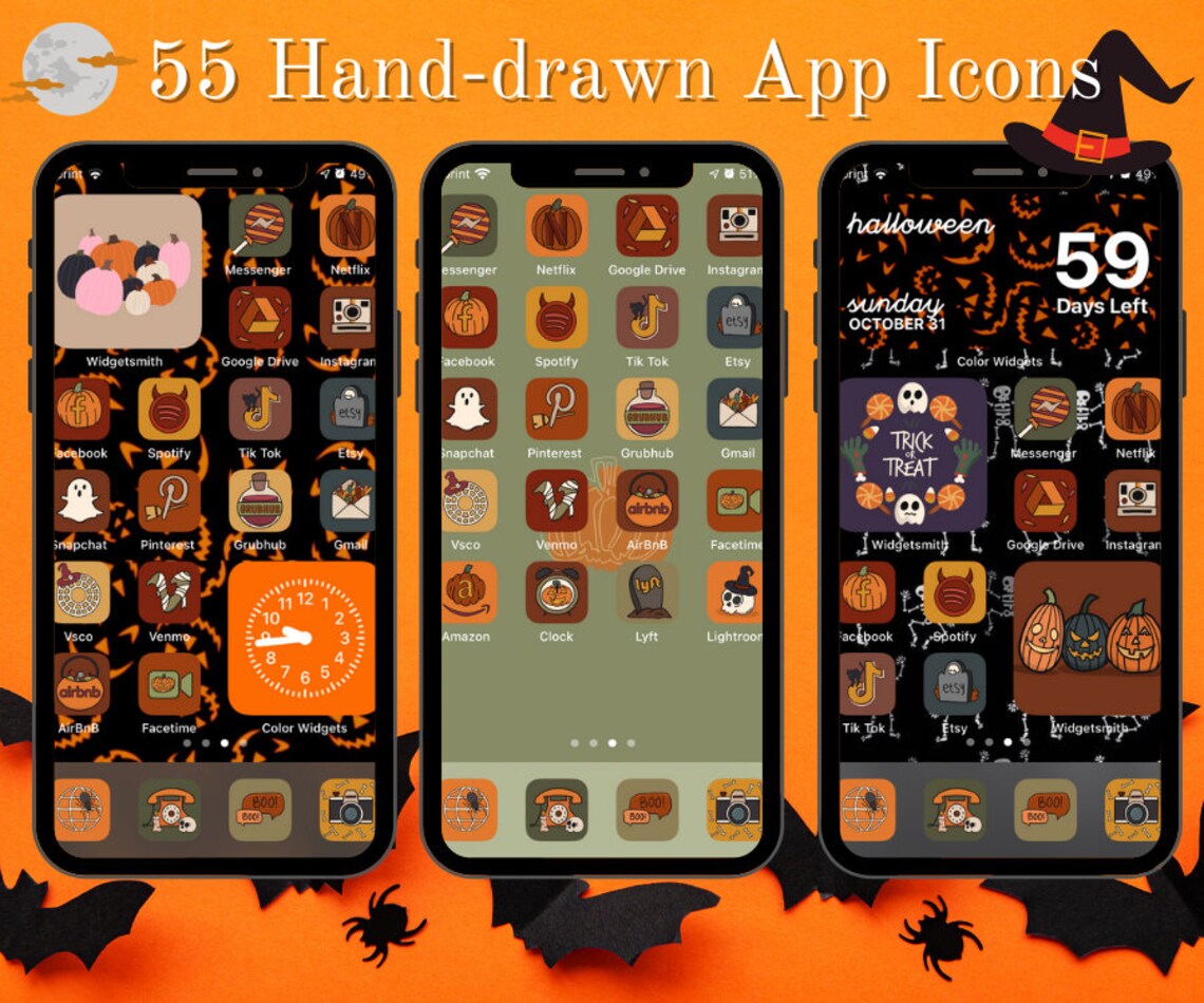Hand-Drawn Halloween App Icons Pack IOS 14 App Icons | Etsy