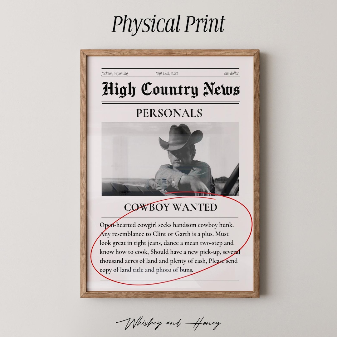 Cowboy Wanted Newspaper Art Print | Western Home Decor - Etsy