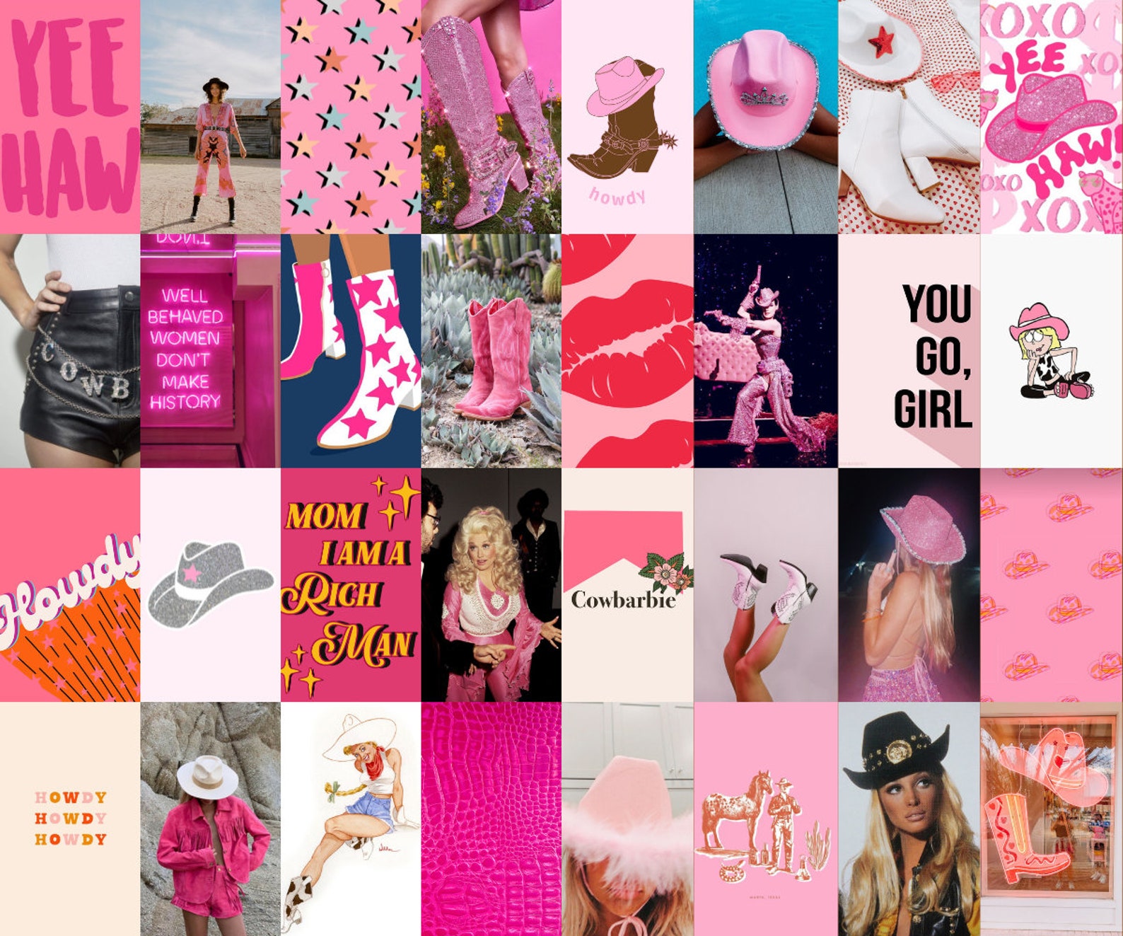 Preppy Pink Cowgirl Wall Collage Cowgirl Collage Kit Etsy