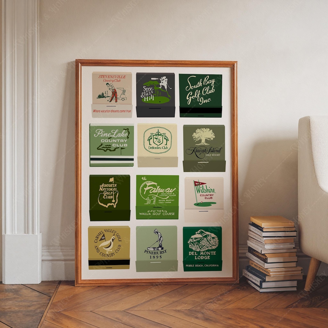 Vintage Golf Courses Matchbook Art Print | Golfer Gift (digital ...