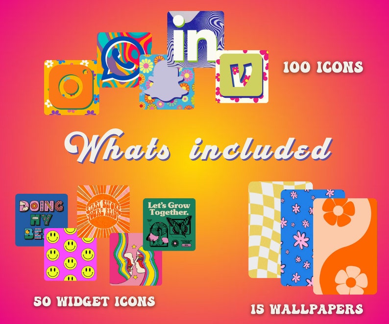 Indie Hippie Aesthetic IOS 14 Icons Pack Android and Iphone - Etsy