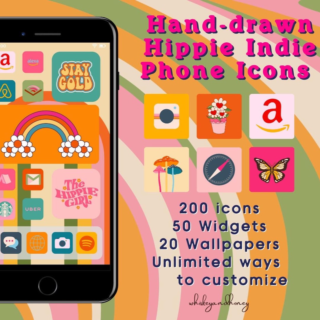 Digital Download | Hand-drawn Hippie Indie Icon Pack | Phone Icons ...