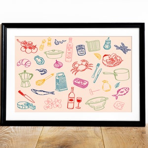 Italian Kitchen Art Print | Colorful Food Illustration (digital ...