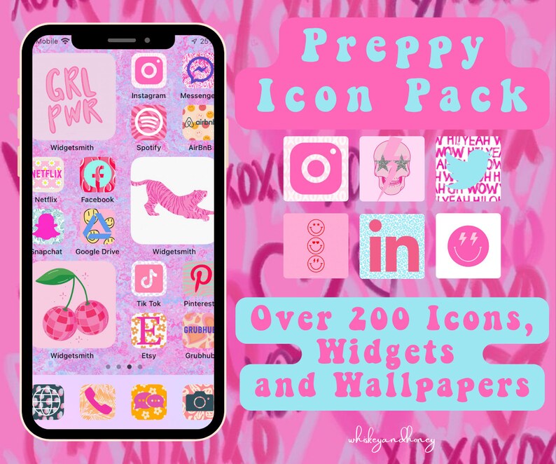 Pink Preppy Phone Icons Pack Iphone and Android Icons IOS - Etsy