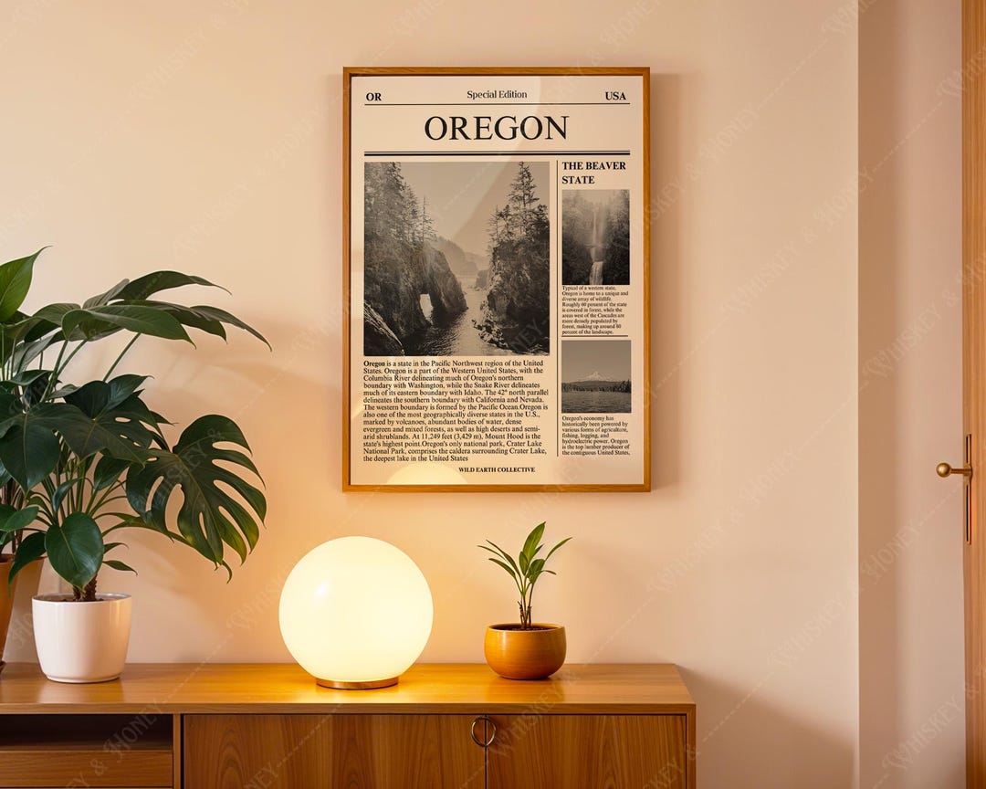 Oregon Travel Poster | Newspaper Art Print, Black and White (digital ...