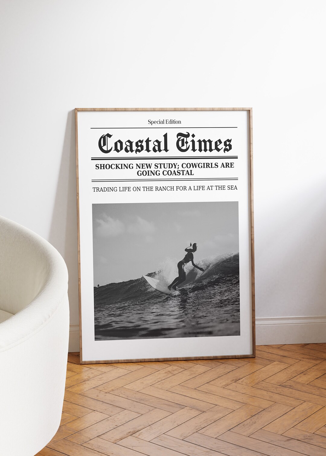 Coastal Times Surfer Newspaper Art Print | Trendy Western Decor ...