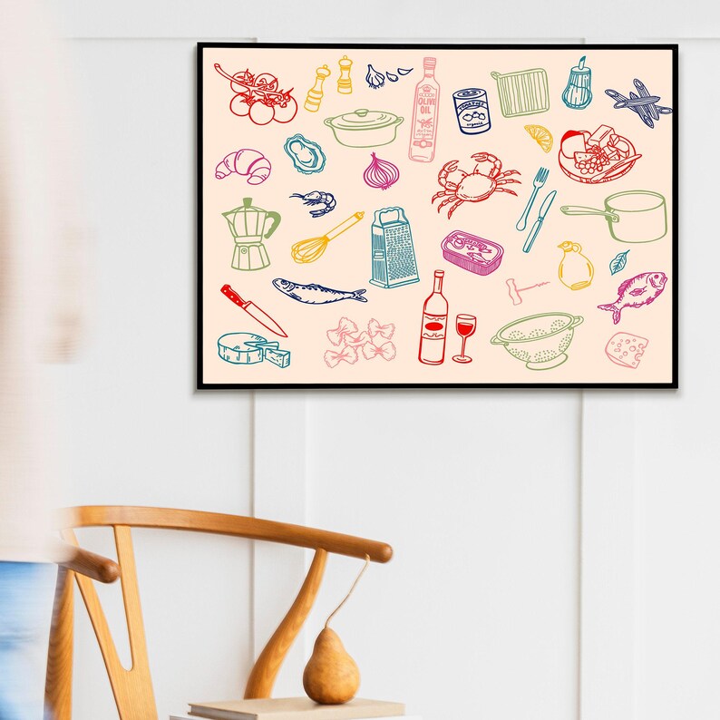 Kitchen Ingredient Art Print | Minimalist Italian Dinner Poster - Etsy