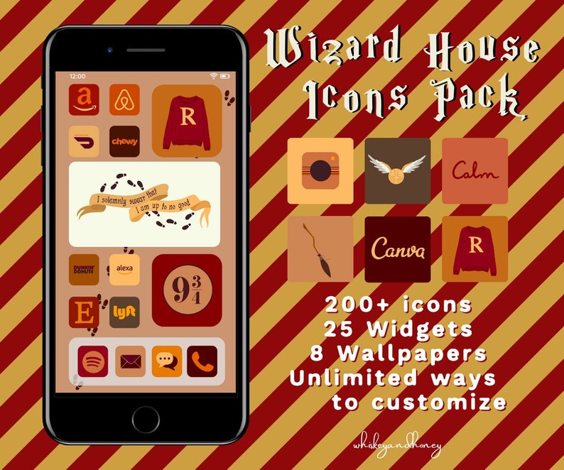 Hand-drawn Wizard House Phone Icon Pack Red and Yellow - Etsy