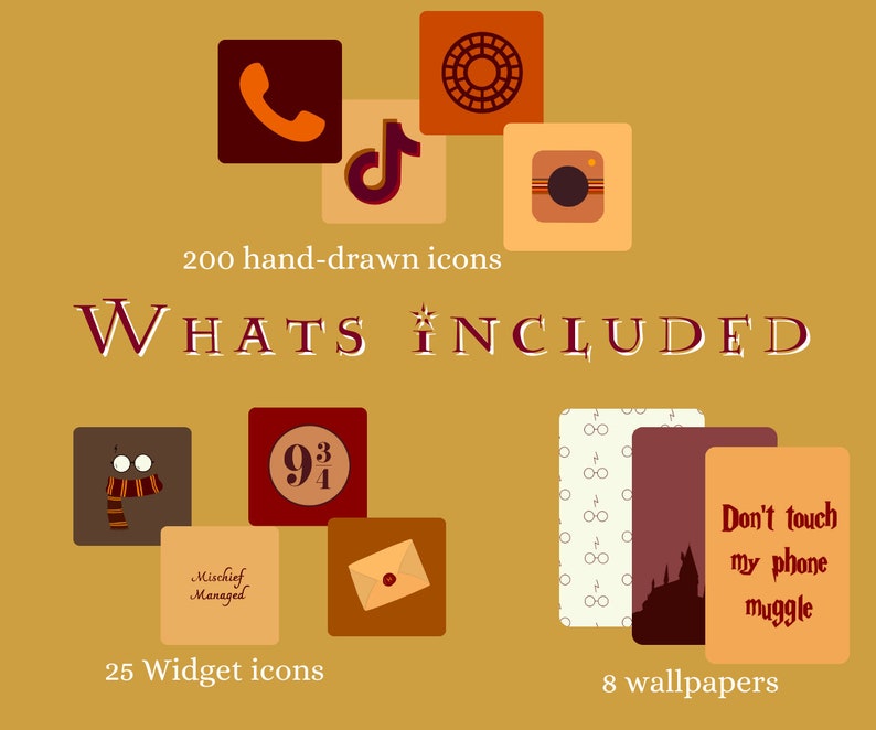 Hand-drawn Wizard House Phone Icon Pack Red and Yellow - Etsy