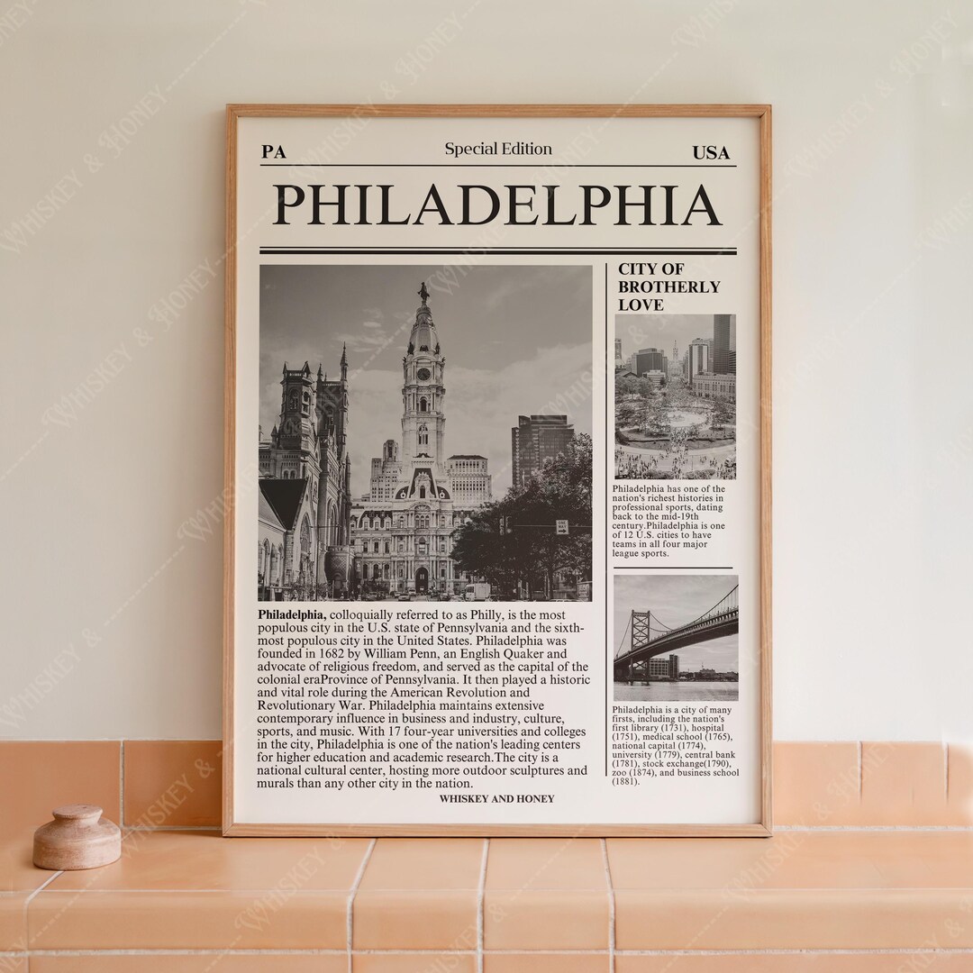 Philadelphia Newspaper Art Print | Philly Travel Poster (digital ...
