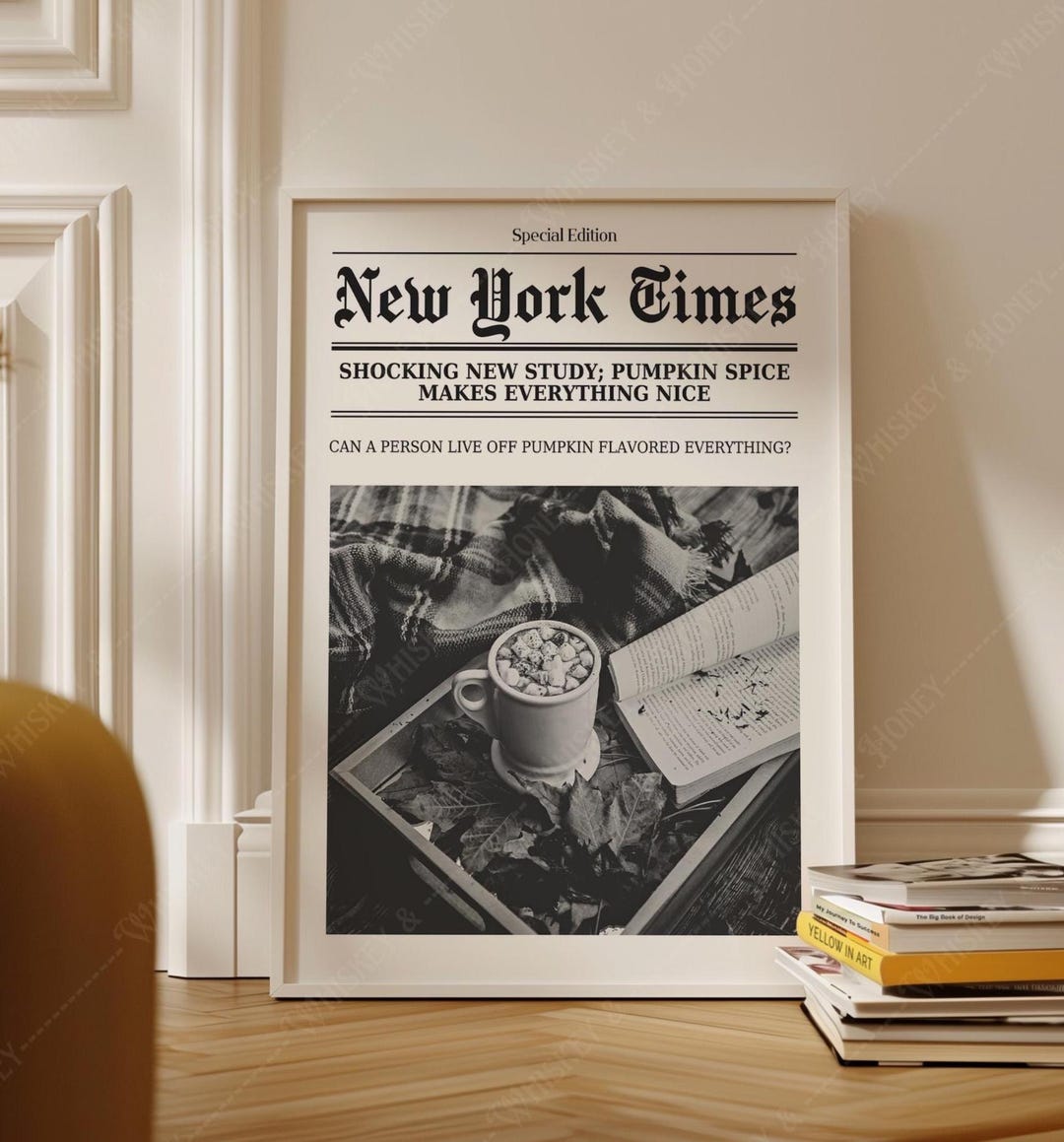 Digital Download | Pumpkin Spice Newspaper Art Print | Fall Art Print ...