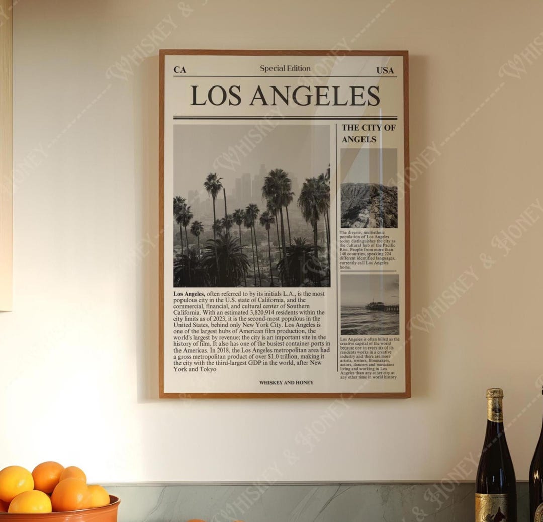 Digital Download | Los Angeles Poster | Travel Wall Art | Newspaper ...