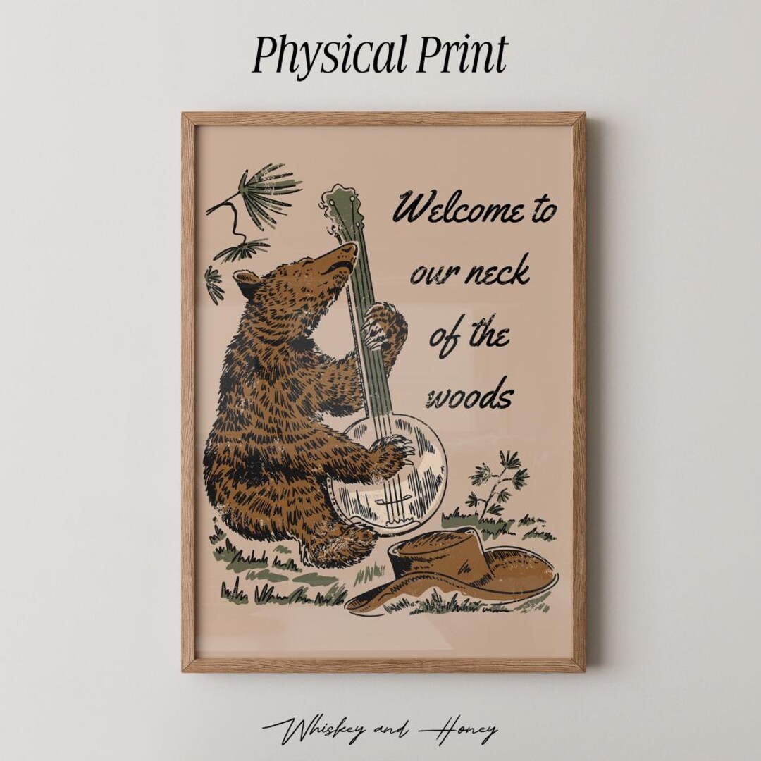 Vintage Bear Banjo Art Print | Cabin, Outdoors Decor - Etsy