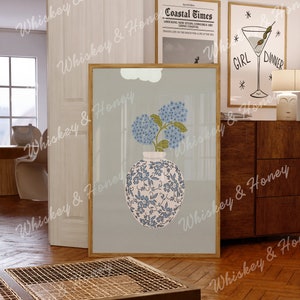 Digital Download | Preppy Blue Flower Vase Art Print | Ginger Vase ...