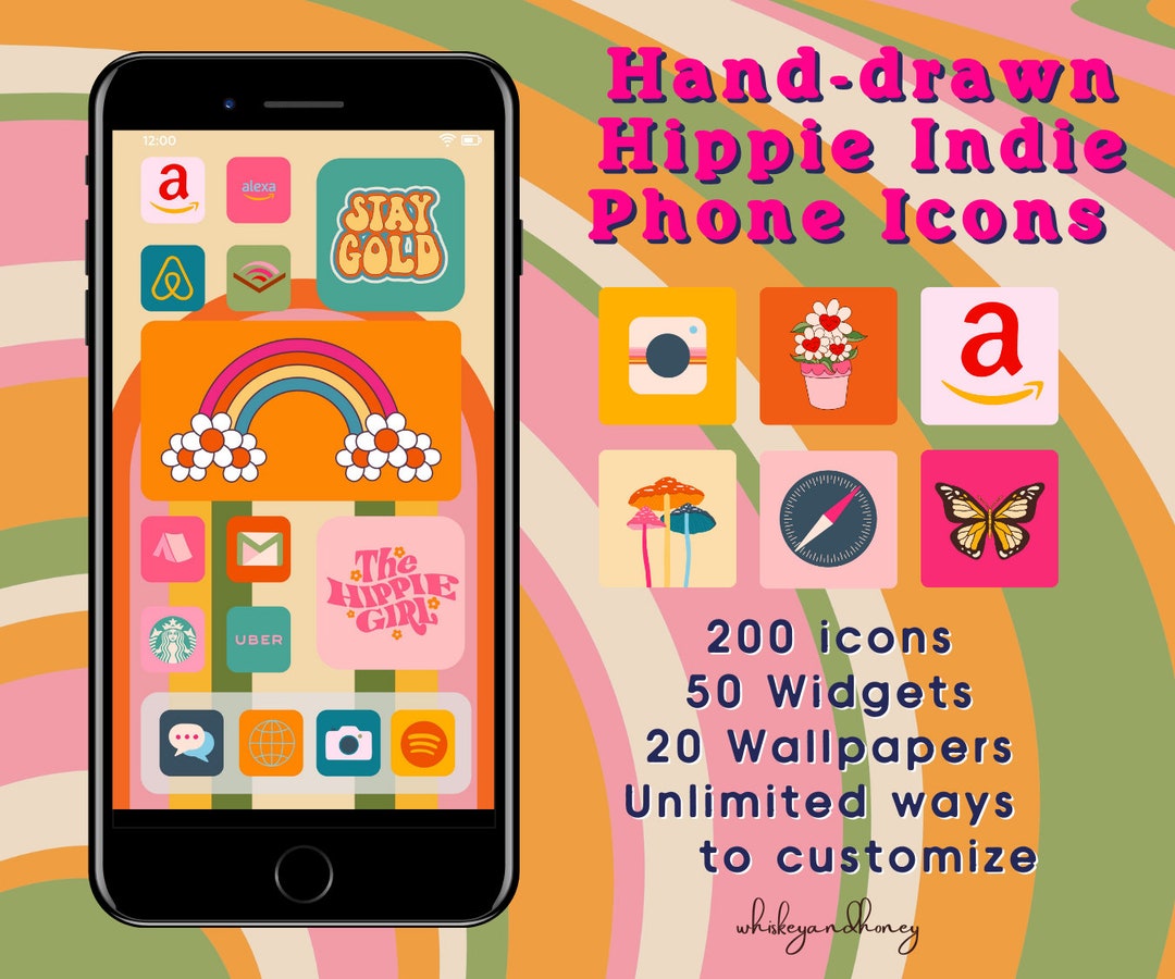 Digital Download | Hand-drawn Hippie Indie Icon Pack | Phone Icons ...