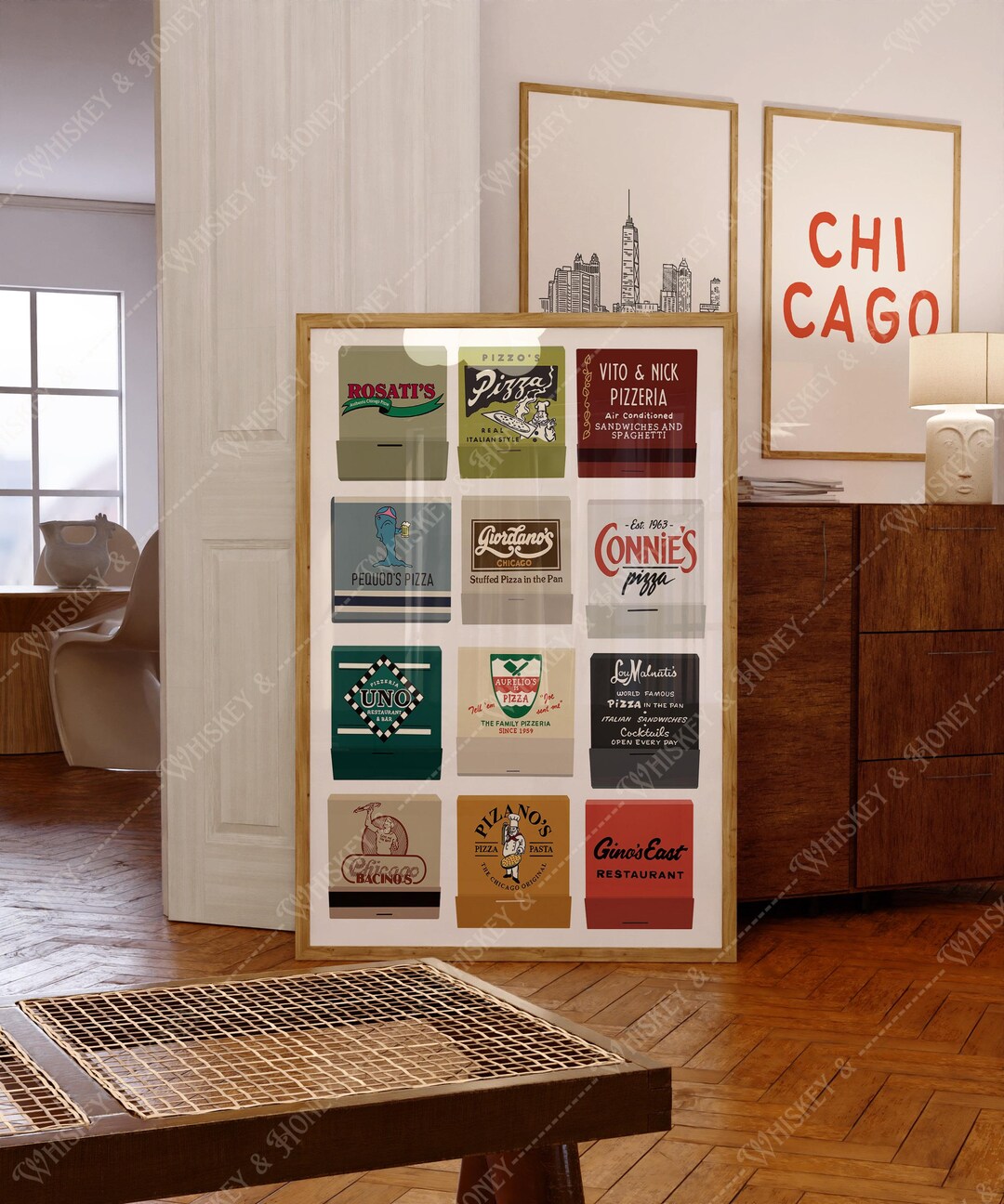 Vintage Chicago Pizza Matchbooks Art Print | Bar Cart Decor (digital ...
