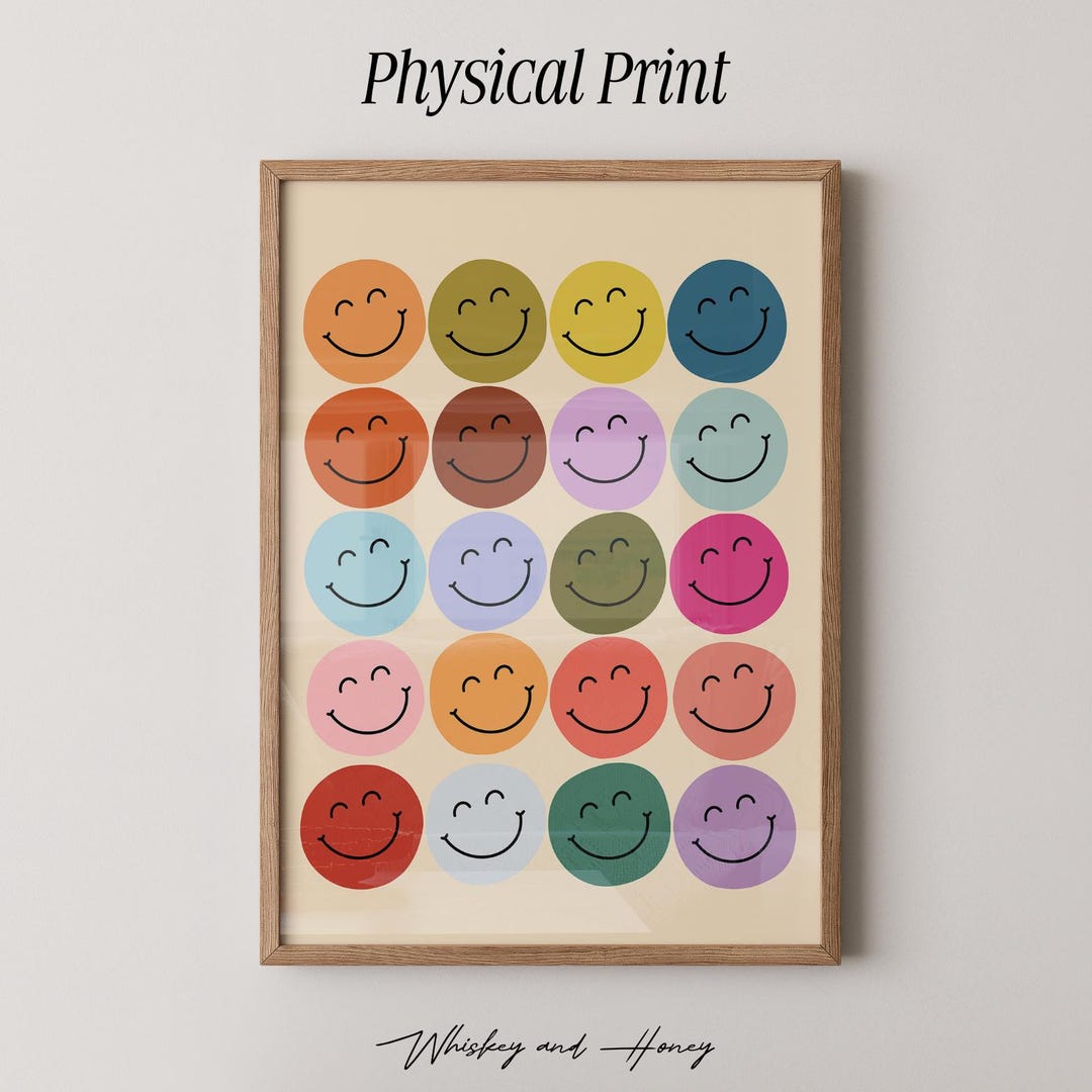 Smiley Faces Art Print | Colorful Mid-century Modern Wall Decor - Etsy