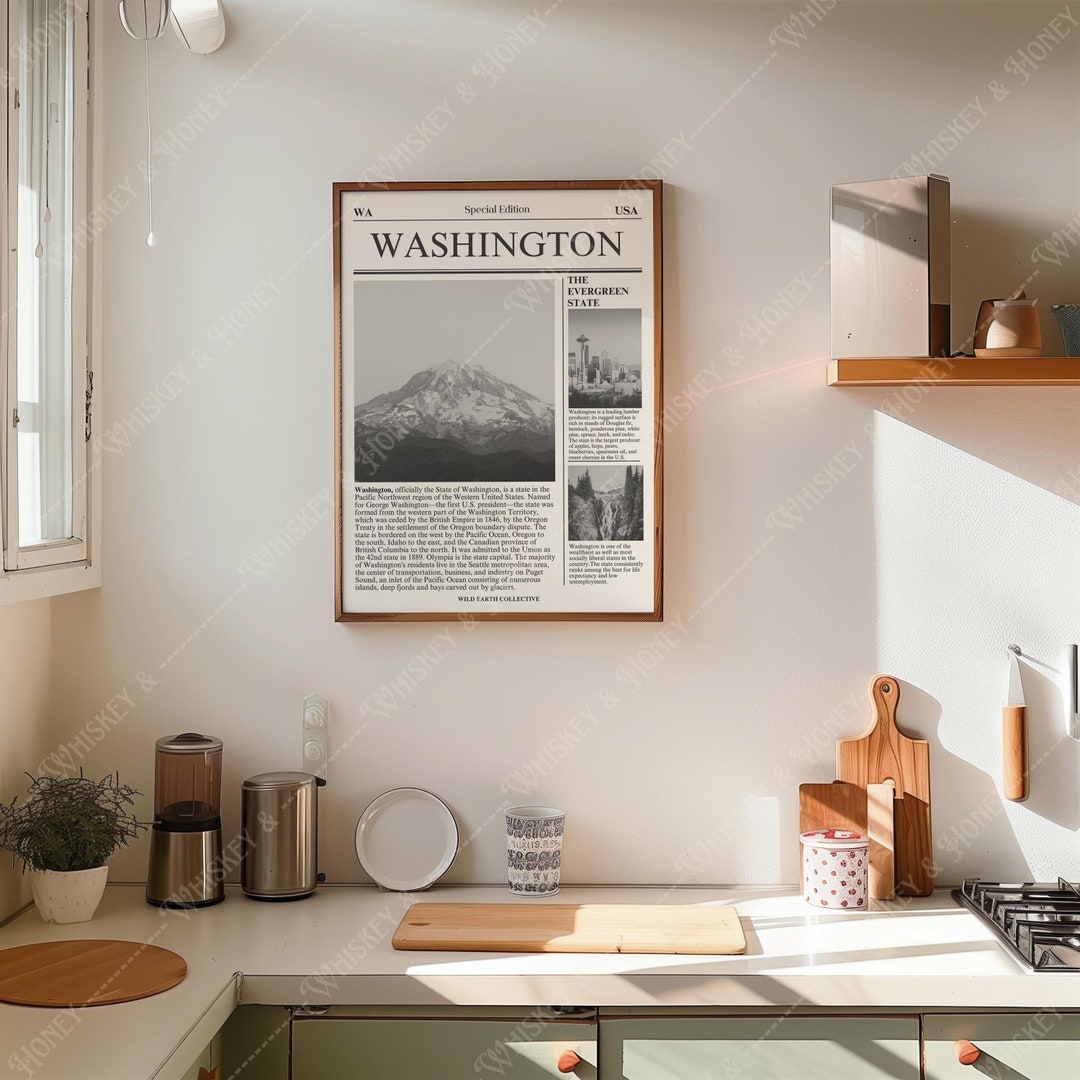 Digital Download | Washington State Art Poster | Newspaper Art | Black ...