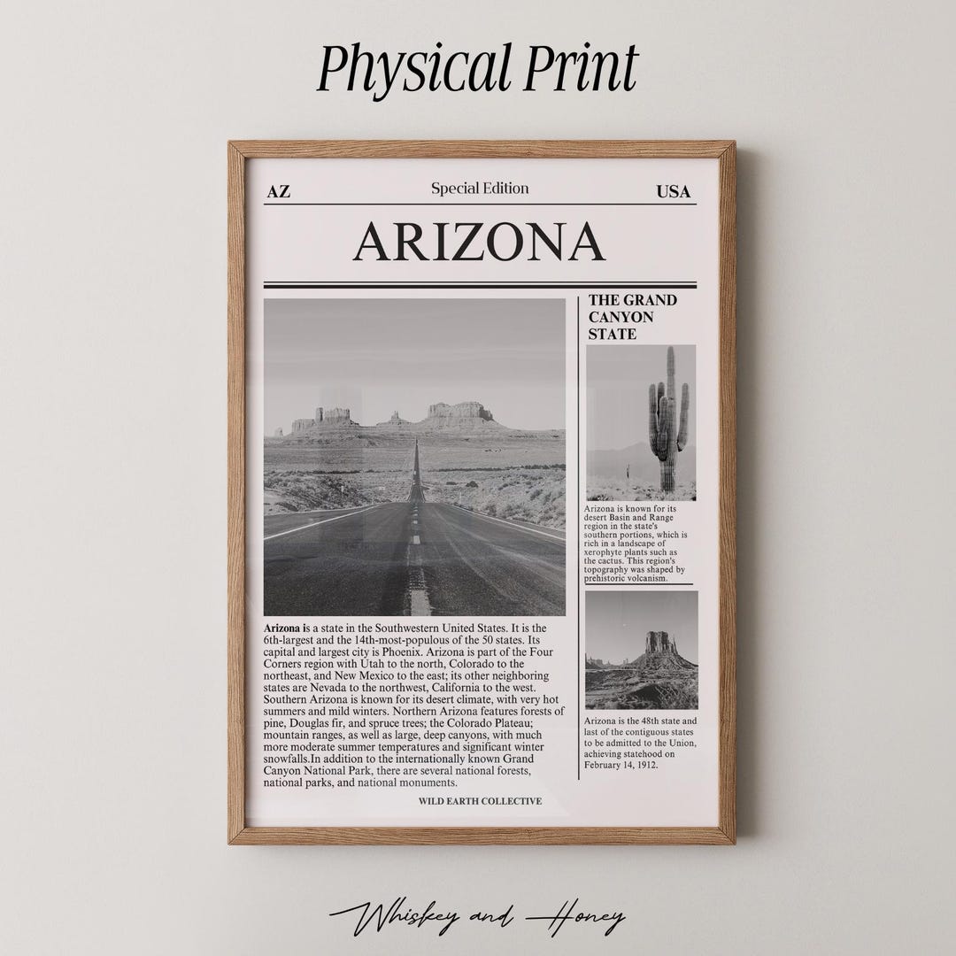 Arizona Newspaper Art Print | AZ Travel Poster - Etsy