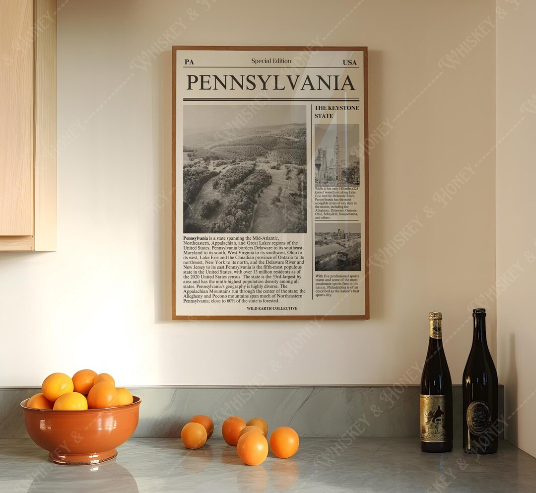 Digital Download | Pennsylvania State Art Poster | Newspaper Art ...