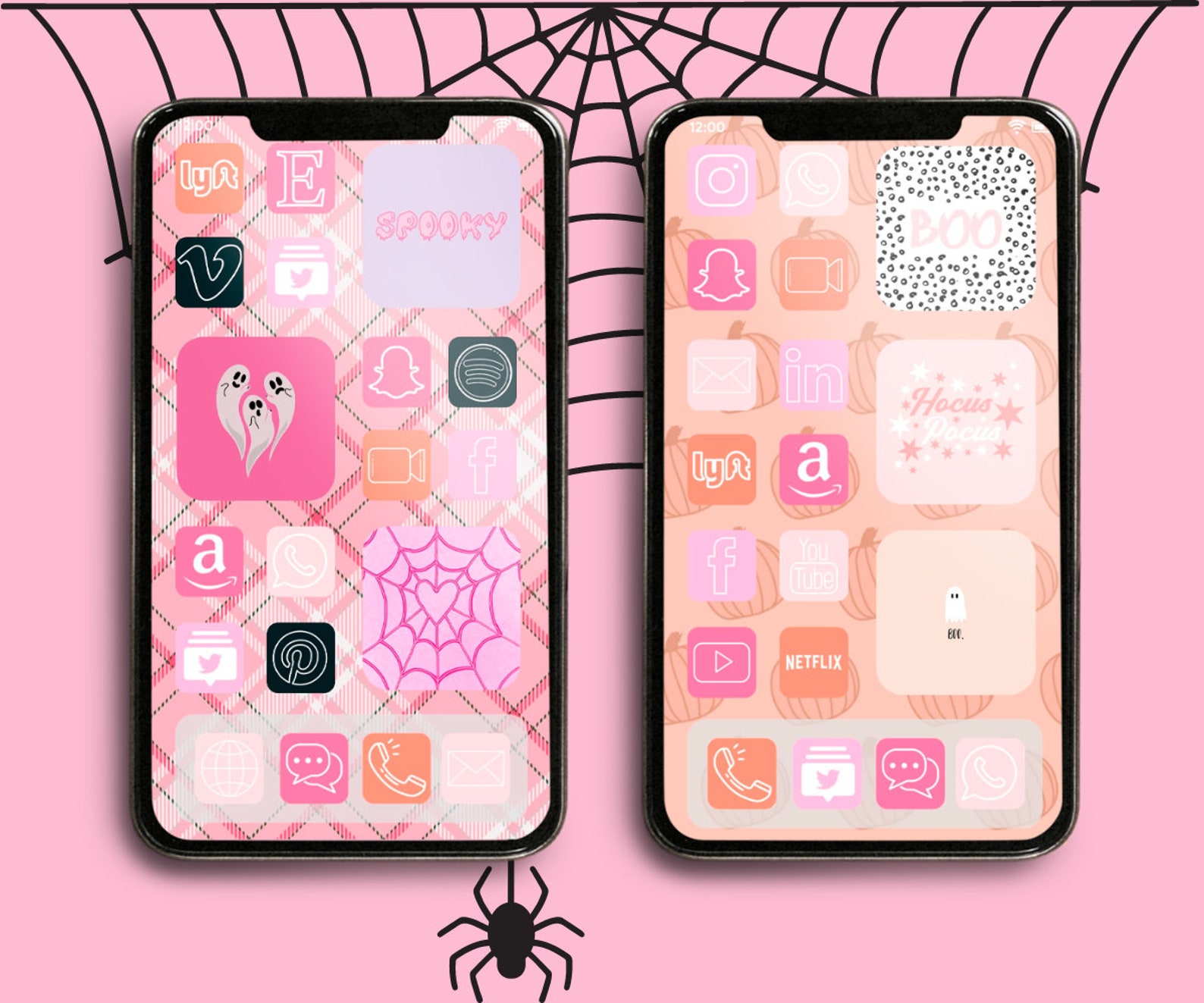 Preppy Pink Halloween Icon Pack Iphone and Android Phone - Etsy
