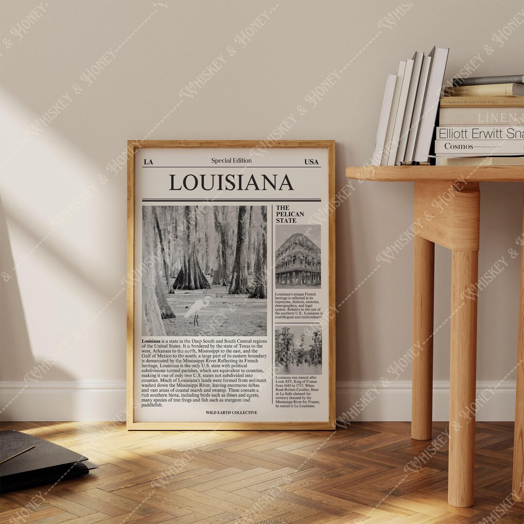Louisiana Travel Poster | Black and White Newspaper Art (digital ...