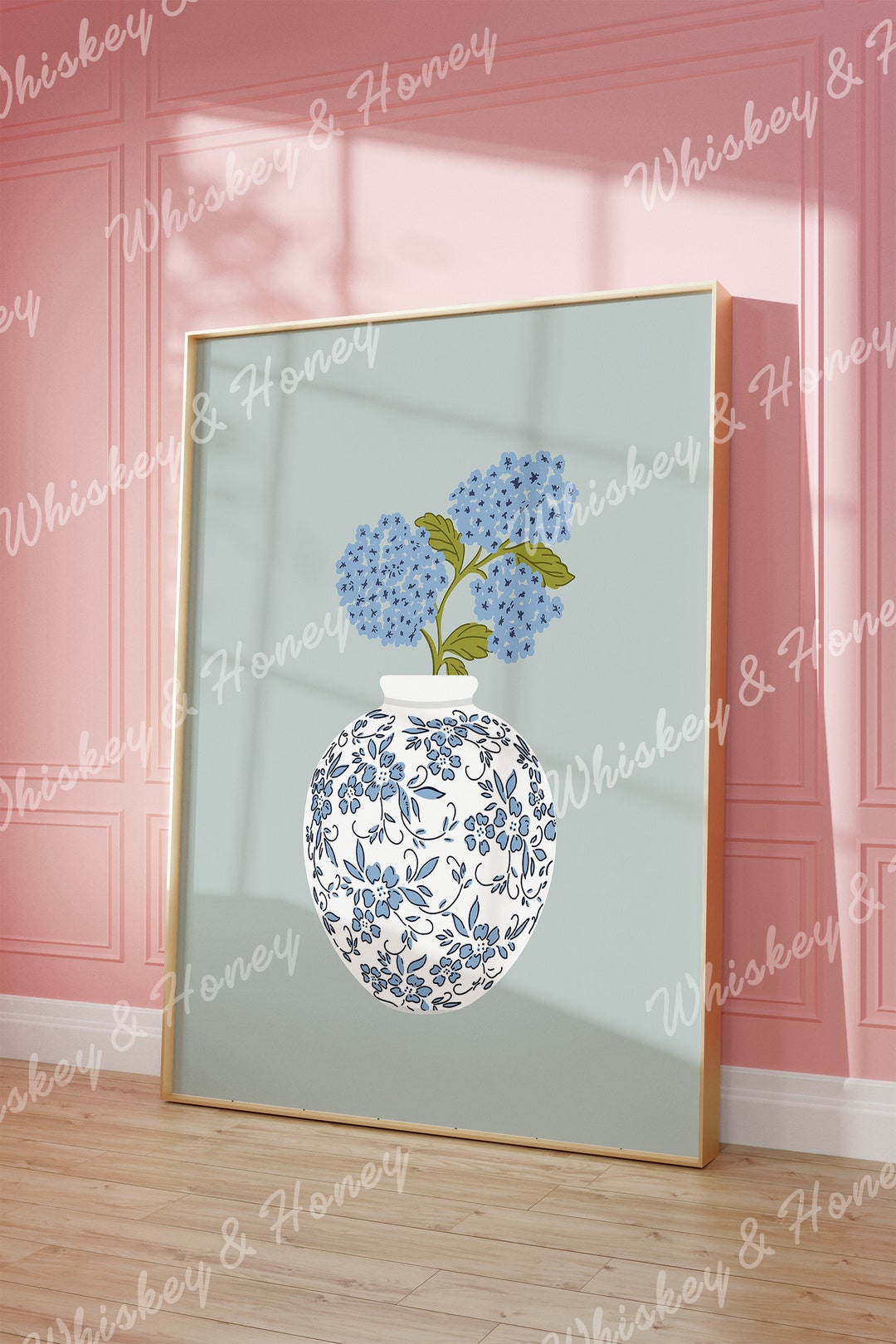 Digital Download Preppy Blue Flower Vase Art Print Ginger Vase Trendy ...