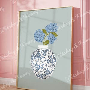 Digital Download | Preppy Blue Flower Vase Art Print | Ginger Vase ...