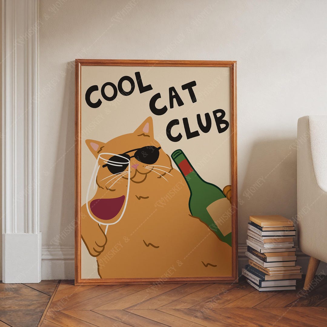 Digital Download | Cool Cat Club Art Print | Bar Cart Art | Cat Poster ...