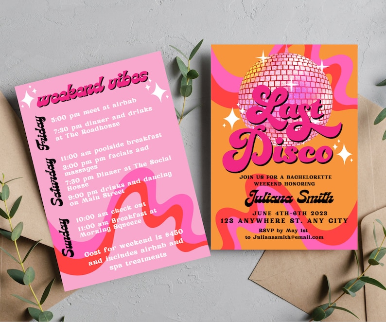 Last Disco Bachelorette Invitation Template Canva Template - Etsy