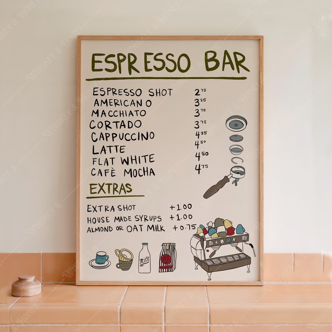 Espresso Bar Menu Art Print | Kitchen Coffee Art (digital Download) - Etsy
