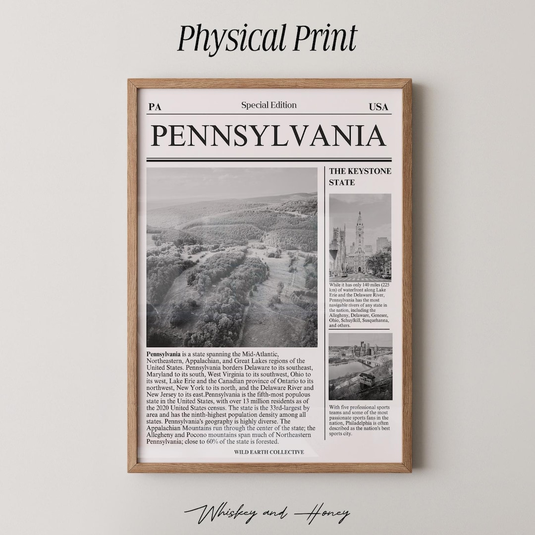 Pennsylvania Newspaper Art Print | Keystone State Travel Poster - Etsy