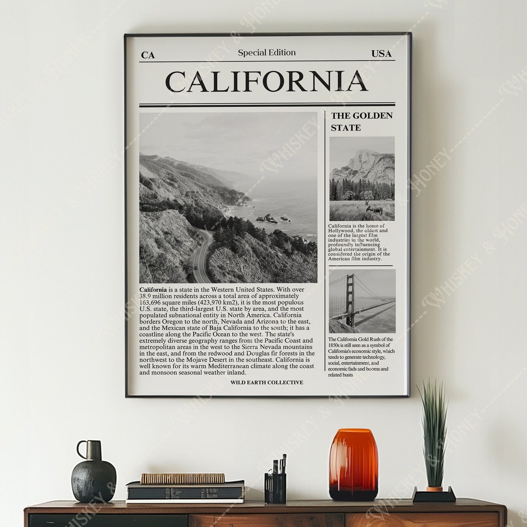 Digital Download | California State Art Print | Newspaper Art ...