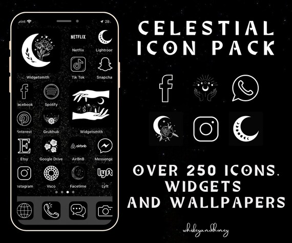 Celestial Black Phone Icons Pack Android and Iphone Icons - Etsy