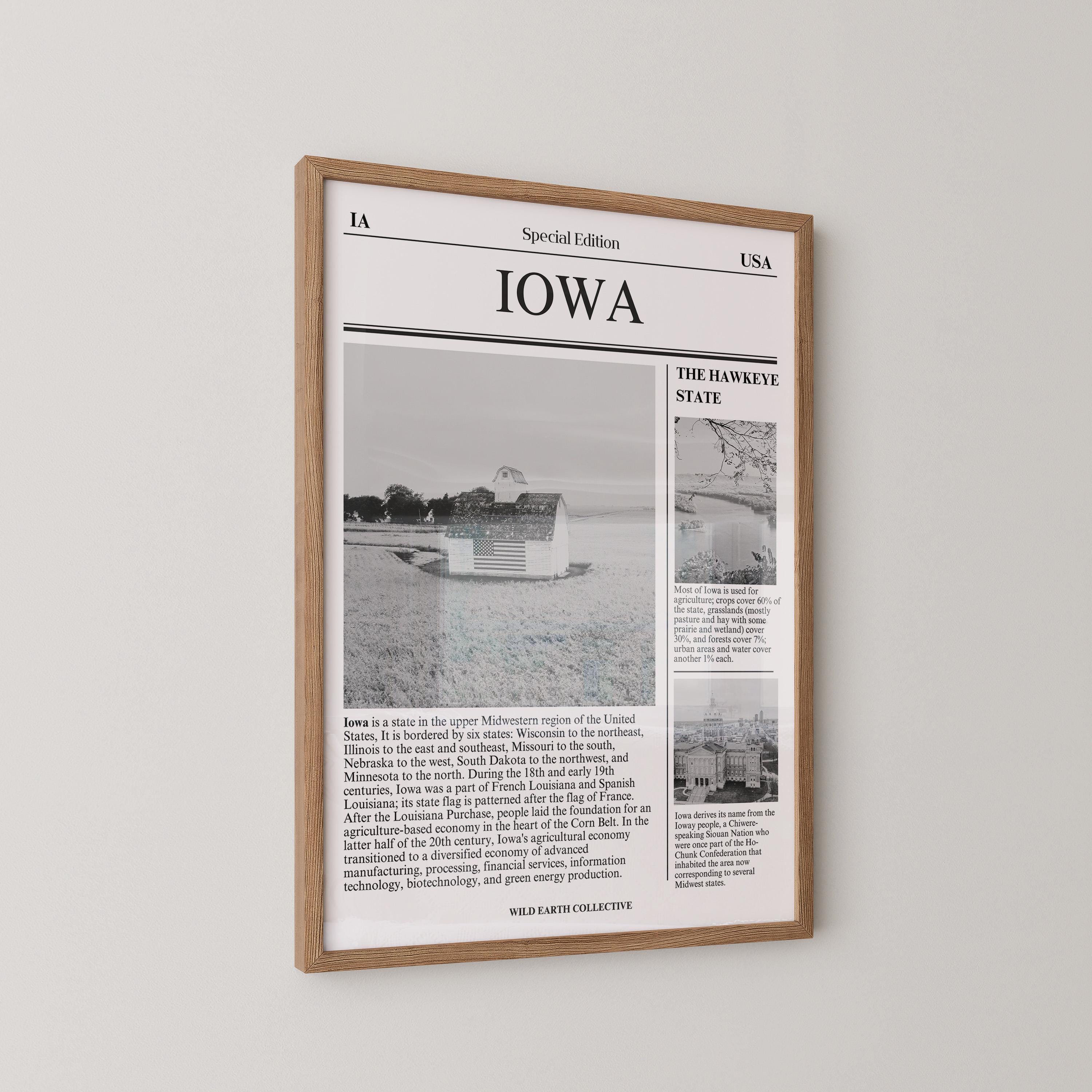 Iowa Newspaper Art Print | Black and White Travel Poster - Etsy