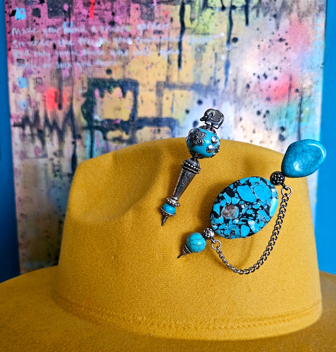 Turquoise Bead Hat Pins, Stainless Steel Lapel Pins (set) - Etsy