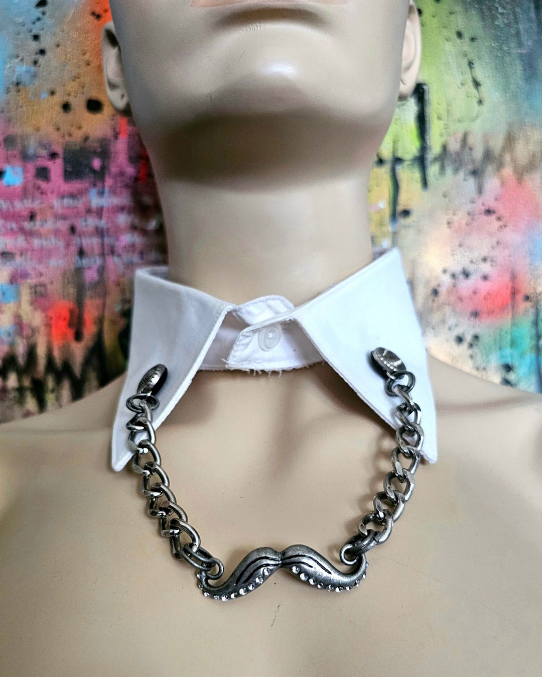 Mustache Collar Chain. Pin-on Collar Necklace. Double Brooch Collar ...