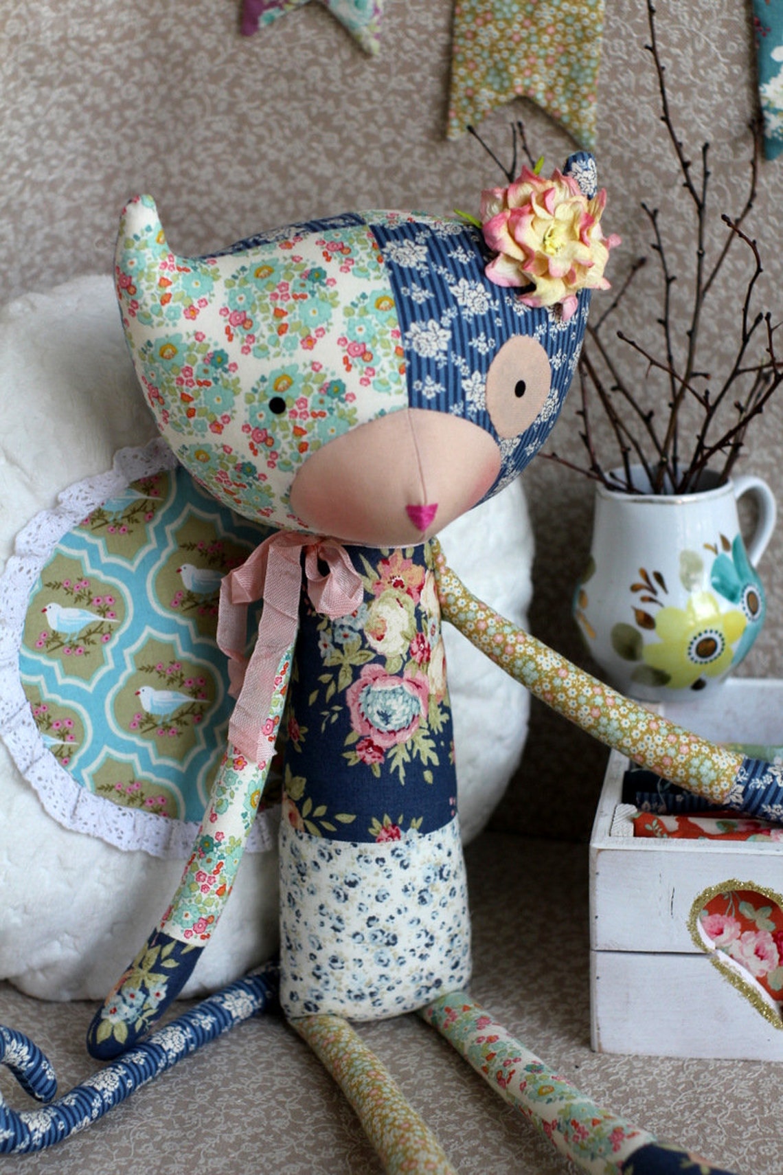 Patchwork Tilda cat Textile girl doll Rag doll Tilda Harvest | Etsy