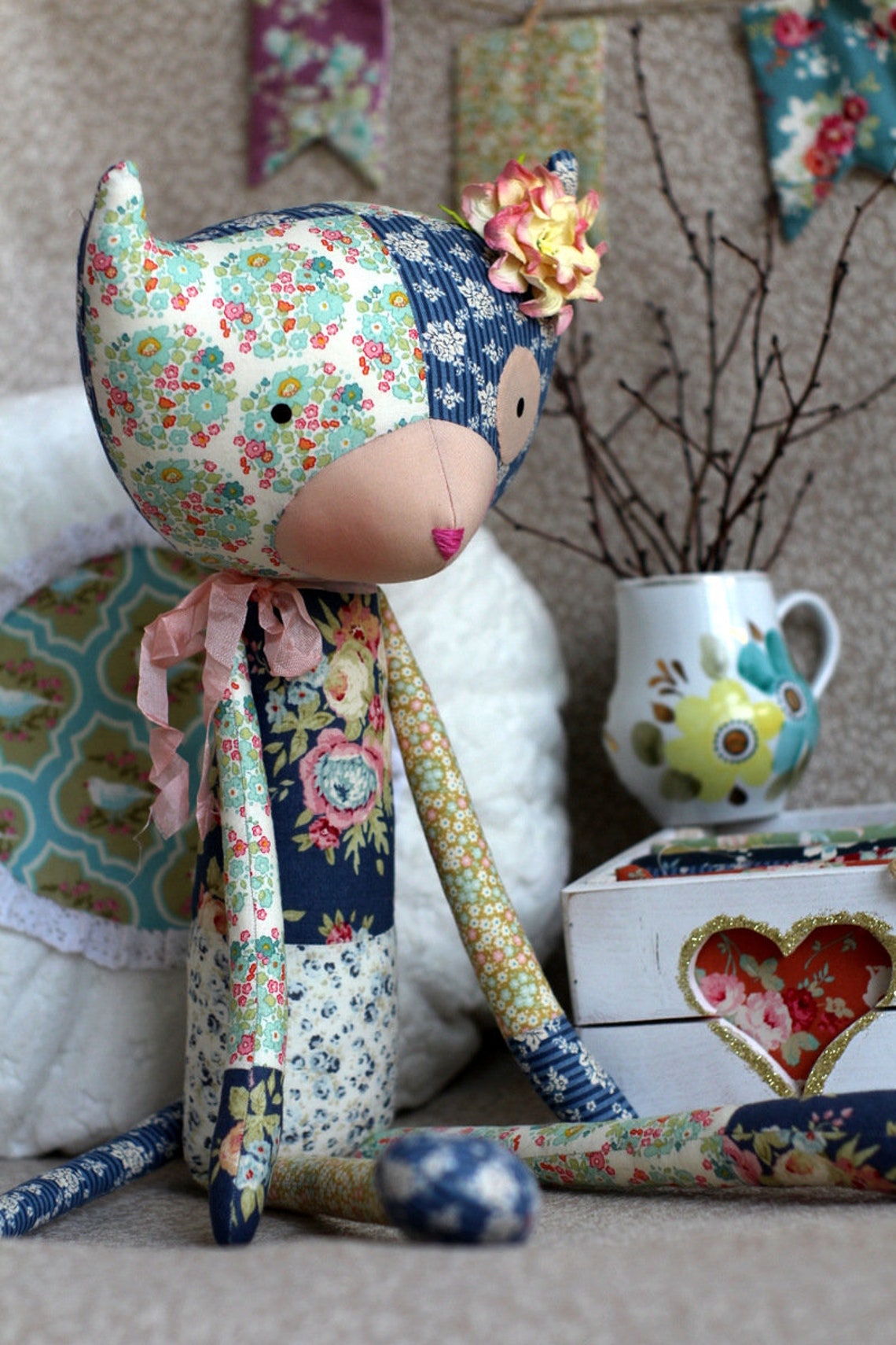 Patchwork Tilda cat Textile girl doll Rag doll Tilda Harvest | Etsy