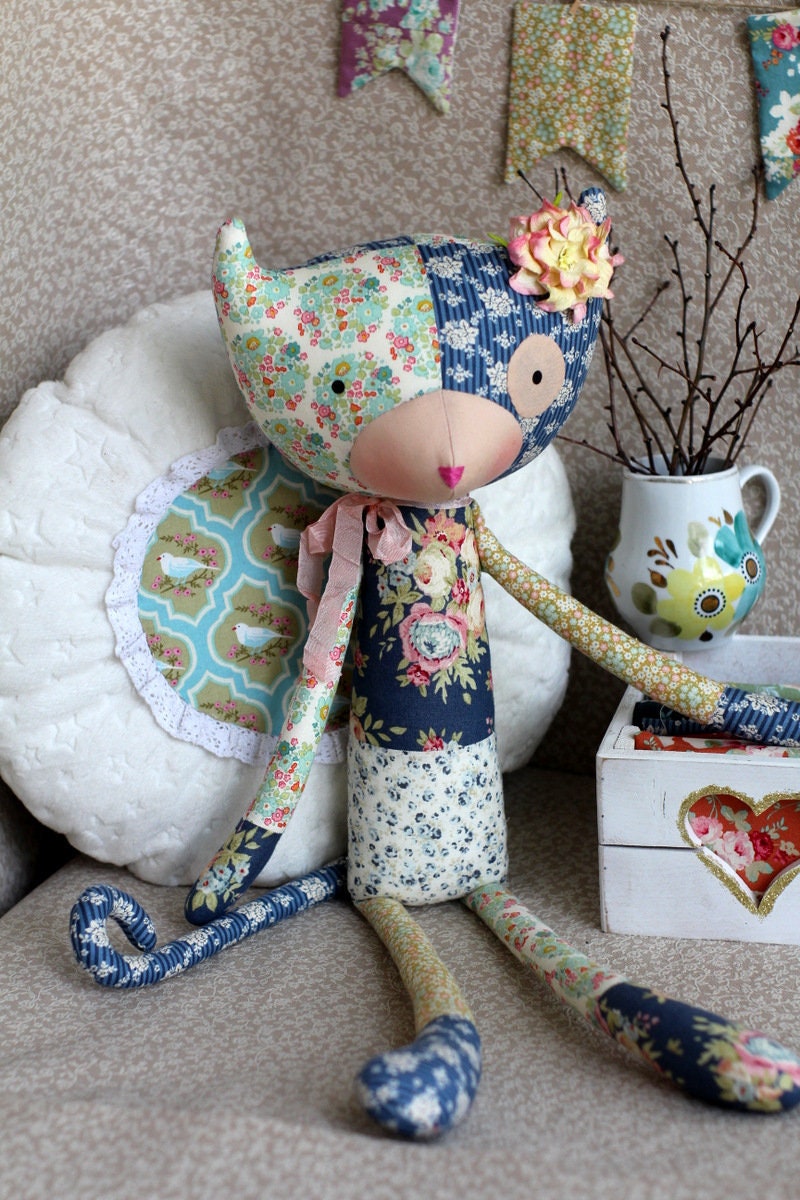 Patchwork Tilda cat Textile girl doll Rag doll Tilda Harvest | Etsy