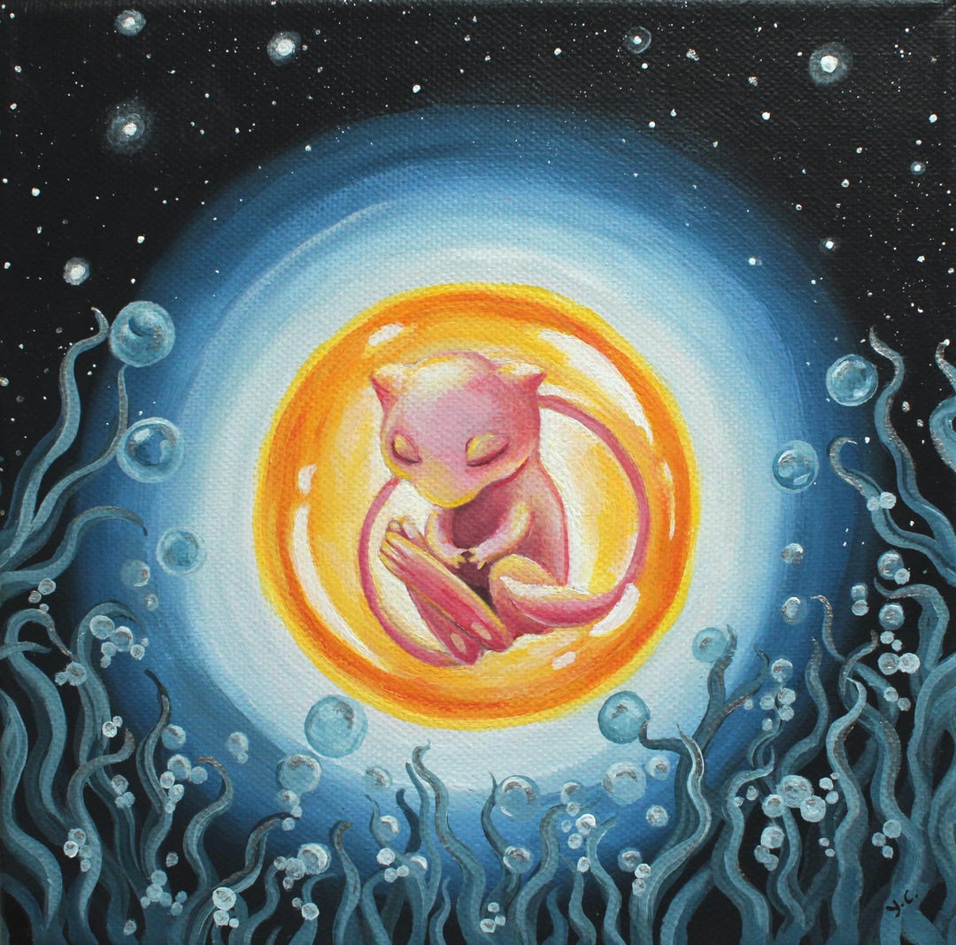 ORIGINAL Canvas Painting the Beginning Pokemon Mew Painting, With ...