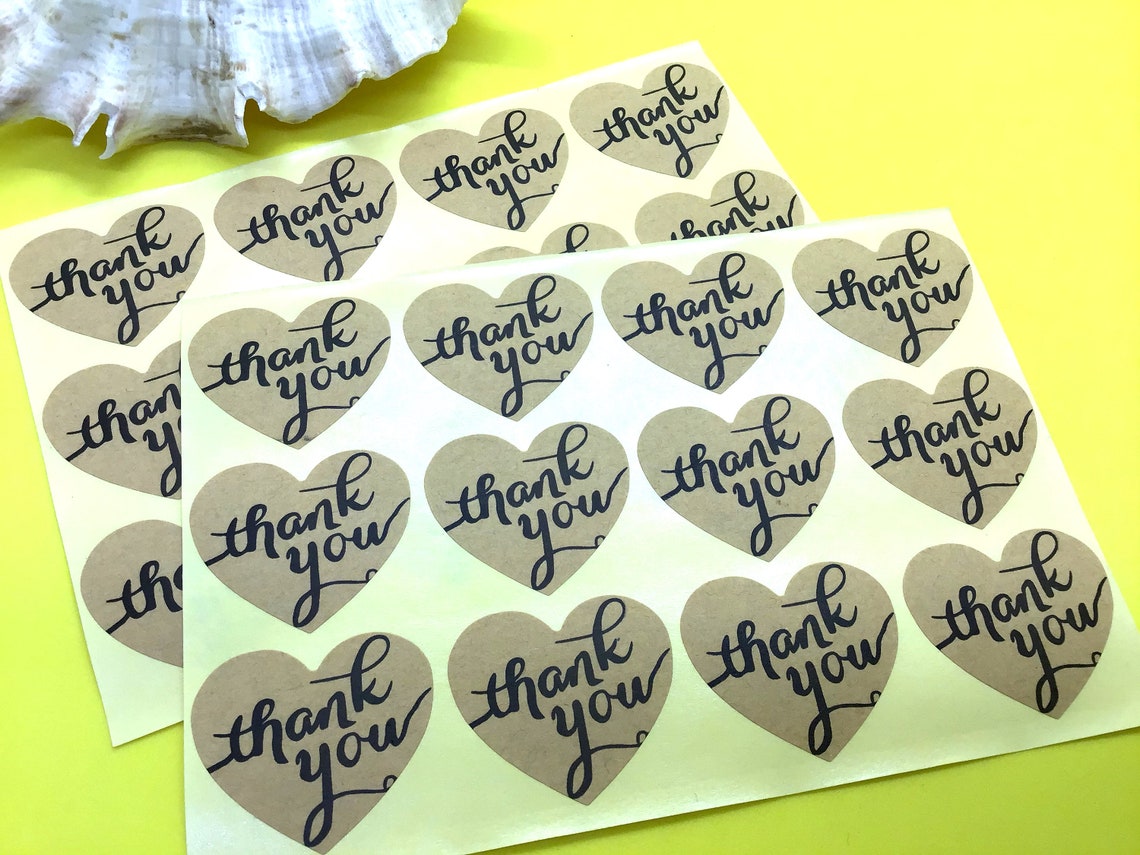 Heart Shape Thank You Sticker Kraft Thank You Sticker T Etsy