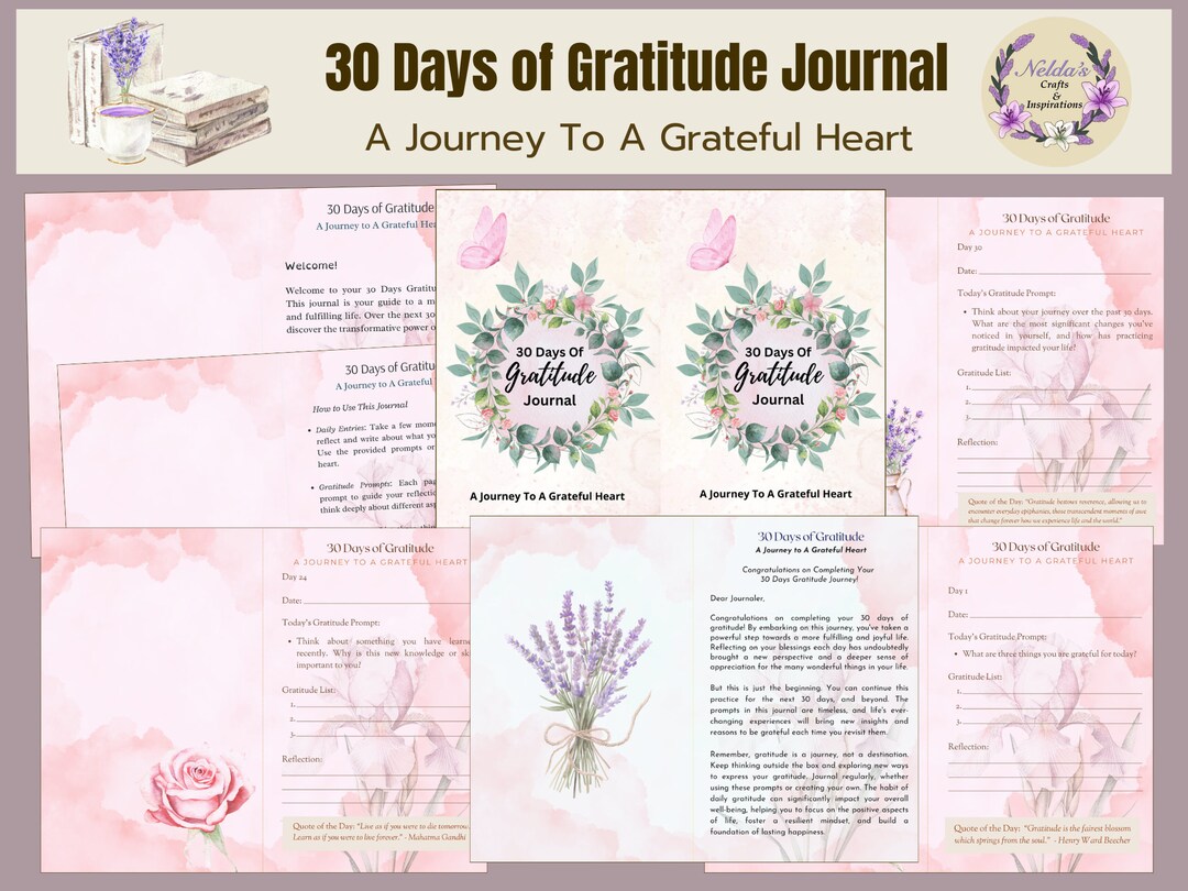 30 Days of Gratitude Journal Digital Kit Pastel Botanical Design ...