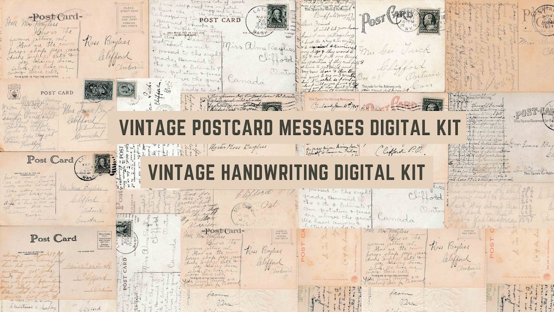 Vintage Postcard Handwritten Messages Collage Sheet, Junk Journal ...