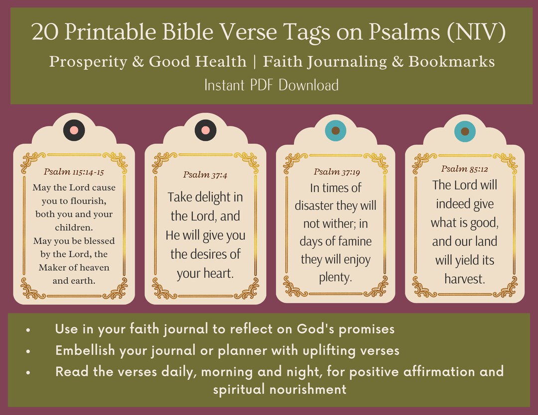 20 Printable Bible Verse Tags on Psalms (NIV) - Prosperity & Good ...
